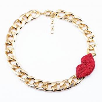 Big Chain And Red Lip Necklace on Luulla