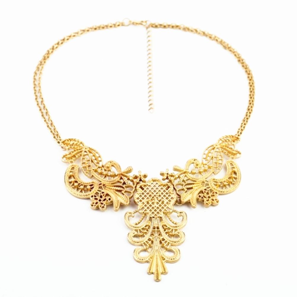 Metal Golden Lace Cut Out Design Necklace on Luulla